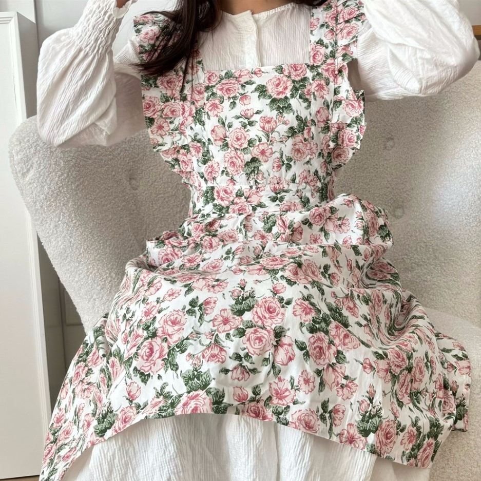 앞치마·주방장갑 플라워 프릴 롱 원피스 앞치마 꽃집 어린이집 카페 앞치마 집들이선물 오늘의집 쇼핑
