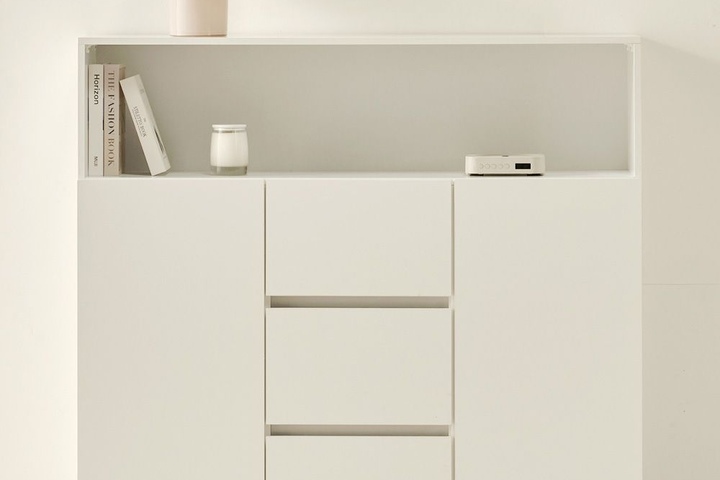 서랍장 > 모노 더높은 3단 서랍수납장 1200 상부오픈형 E0목재 LPM 다용도 슬림 와이드 서랍장 | 오늘의집 쇼핑