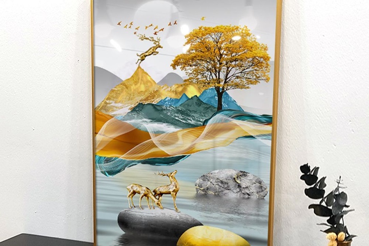그림·사진 돈 들어오는 황금 산에서 점프하는 사슴과 돌위에 사슴 풍수 거실 액자 집들이 개업 선물 오늘의집 쇼핑
