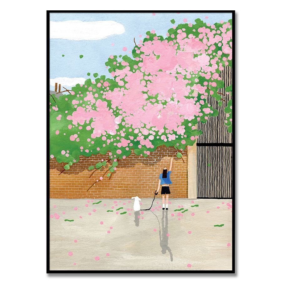 그림·사진 돌담위 꽃 나무 Slowus 작가 감성 과슈 일러스트 포스터 액자 오늘의집 쇼핑
