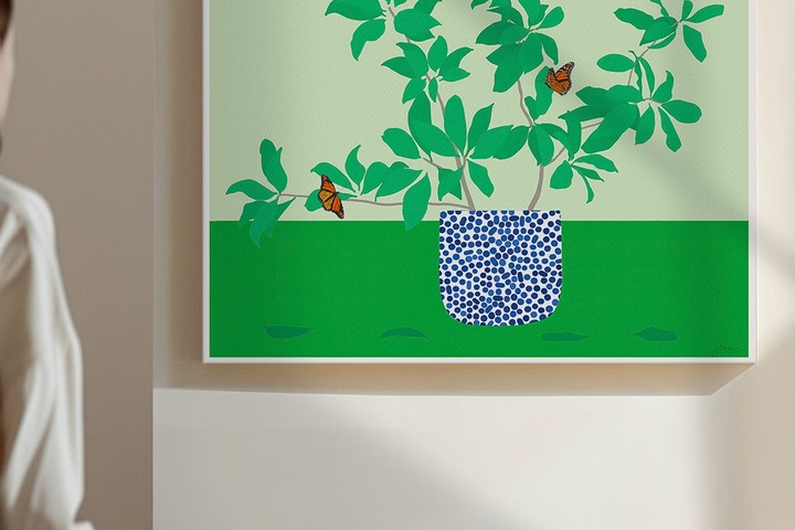 그림·사진 꽃 달항아리 추상 플라워 일러스트 인테리어 그림액자 21푸른화분의 붉은나비 오늘의집 쇼핑