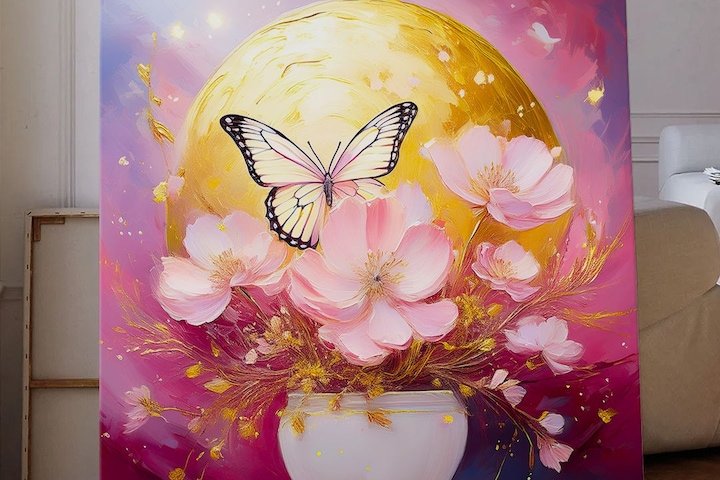 그림·사진 풍수 화월 달항아리 꽃그림 대형 인테리어 캔버스 그림액자 21분홍모란골드문나비 오늘의집 쇼핑