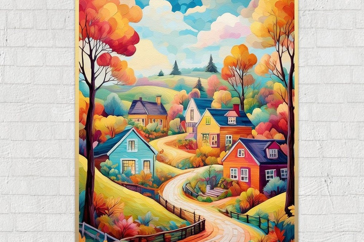 그림·사진 가을동화길a 사계절 일러스트 인테리어 감성그림액자 카페그림 알루미늄 프레임 오늘의집 쇼핑