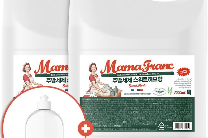 일반주방세제 11 마마프랑 대용량 주방세제 스위트허브향 4l 500ml 공병 증정 설거지 세정용 오늘의집 쇼핑