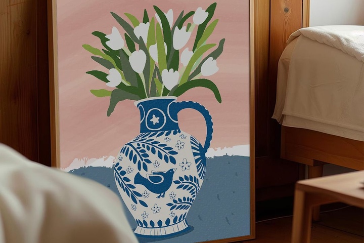 그림·사진 봄날의컬러 꽃병 일러스트 꽃그림 카페인테리어 캔버스그림액자 01blue Vase 오늘의집 쇼핑