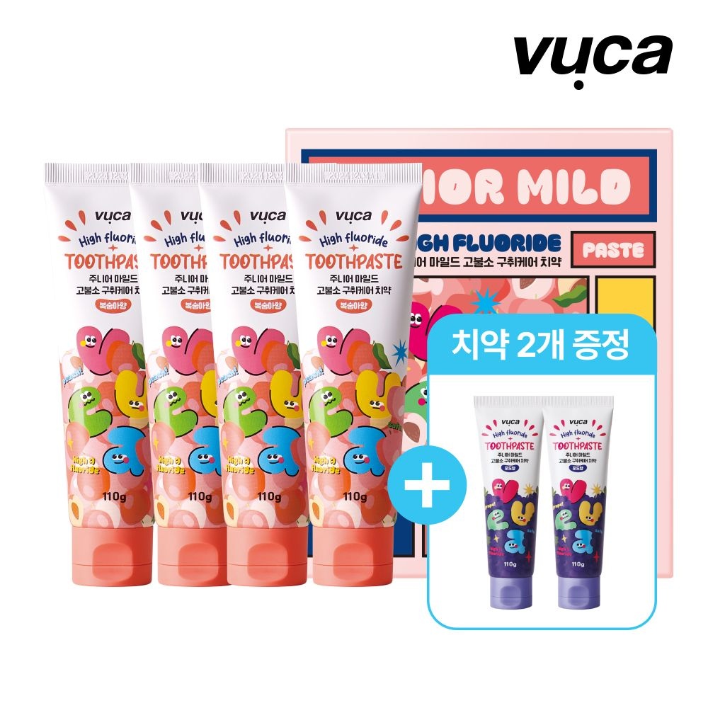 치약 보상제 주니어 마일드 고불소 구취케어 치약 복숭아향 110g 4개 오늘의집 쇼핑